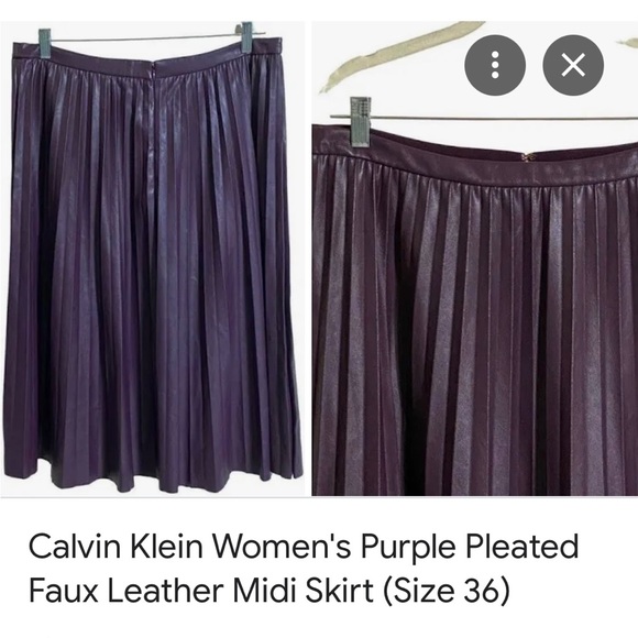 Calvin Klein | Skirts | Calvin Klein Purple Pleated Faux Leather Skirt ...
